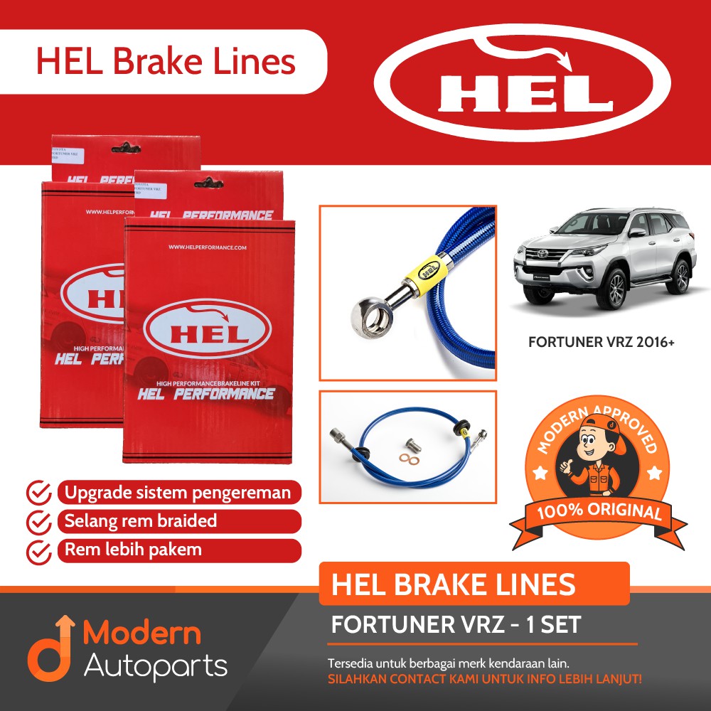 Jual HEL Brake Lines Selang Rem Stainless Steel FORTUNER VRZ 2016+ 1 ...