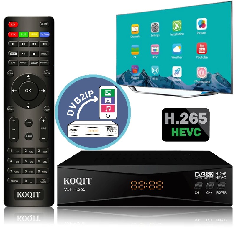 Jual Koqit V5H H.265 HEVC DVB S2 Satellite Receiver IPTV Decoder Wifi Meecast | Shopee Indonesia