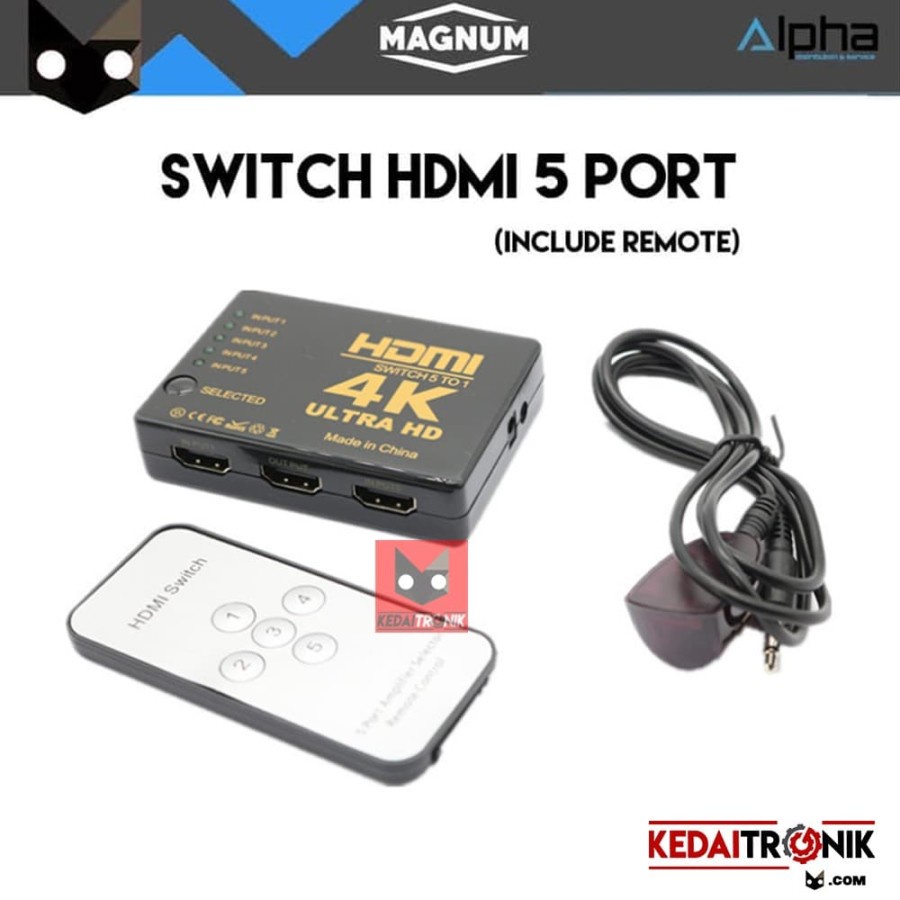 Jual HDMI Switch 5 Port Switcher Wireless Remote Full HD 1080 Magnum 4K ...