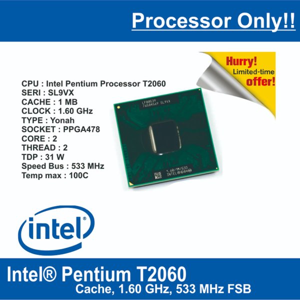Jual ET31 CPU-PNT-18 Processor Laptop Notebook Prosesor Intel Pentium Processor T2060 1M Cache 1 ...