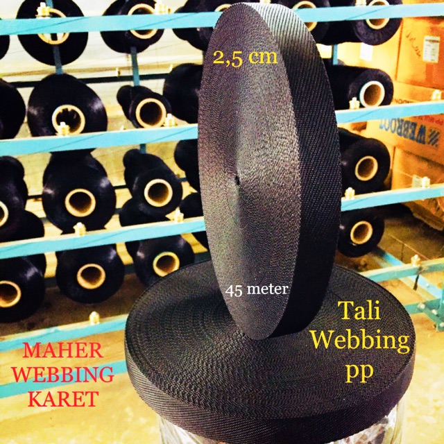 Jual Tali webbing hitam polypropylene/ pp /2,5 cm per satu golong 45 ...
