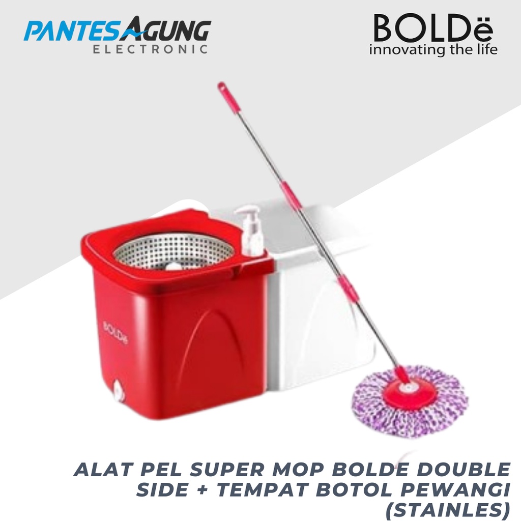 Jual Alat Pel Super Mop BOLDe DOUBLE SIDE + tempat botol Pewangi STAINLES / PLASTIK ECO | Shopee ...