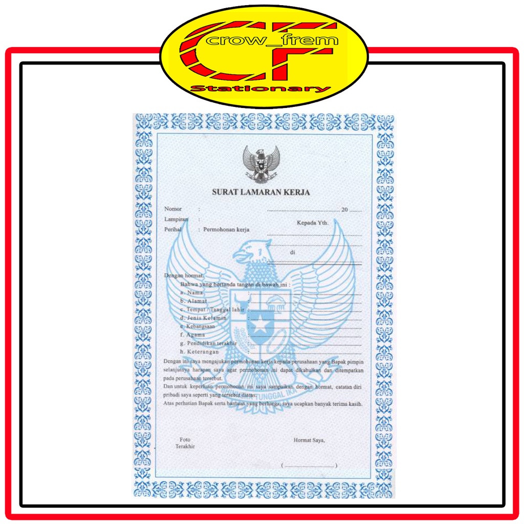 Jual Blangko Surat Lamaran Kerja/Kertas Form Surat Lamaran Pekerjaan ...