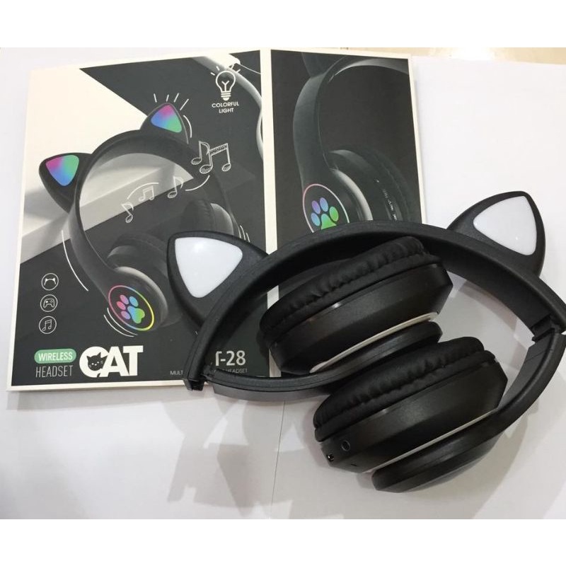 Jual Headphone Bluetooth Bando Cat Ear JST-28 LED Headset True Wireless ...