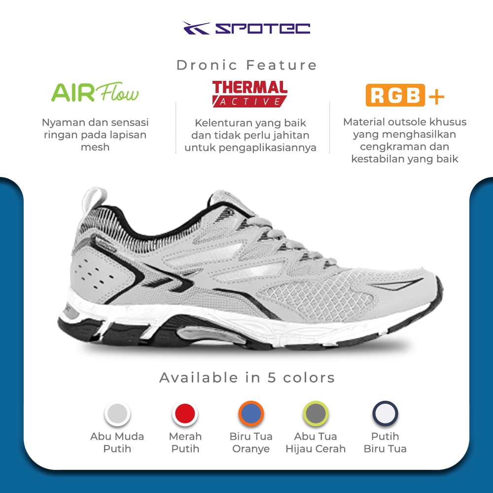 Jual SPOTEC Sepatu Running Dronic Abu Muda - Putih | Shopee Indonesia