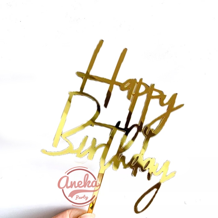 Jual Cake Topper HBD latin akrilik / Cake Topper Happy Birthday gold ...