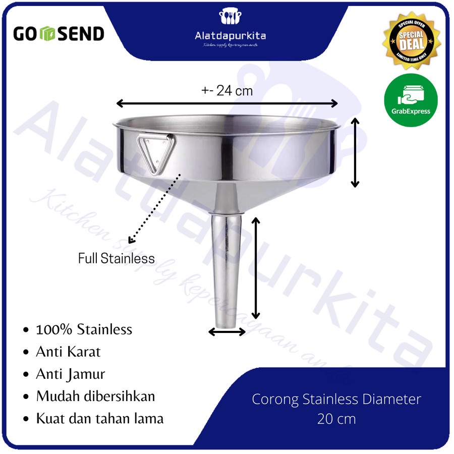 Jual Corong Minyak Oli Panjang Bensin Kecil Diameter 24 cm Stainless ...