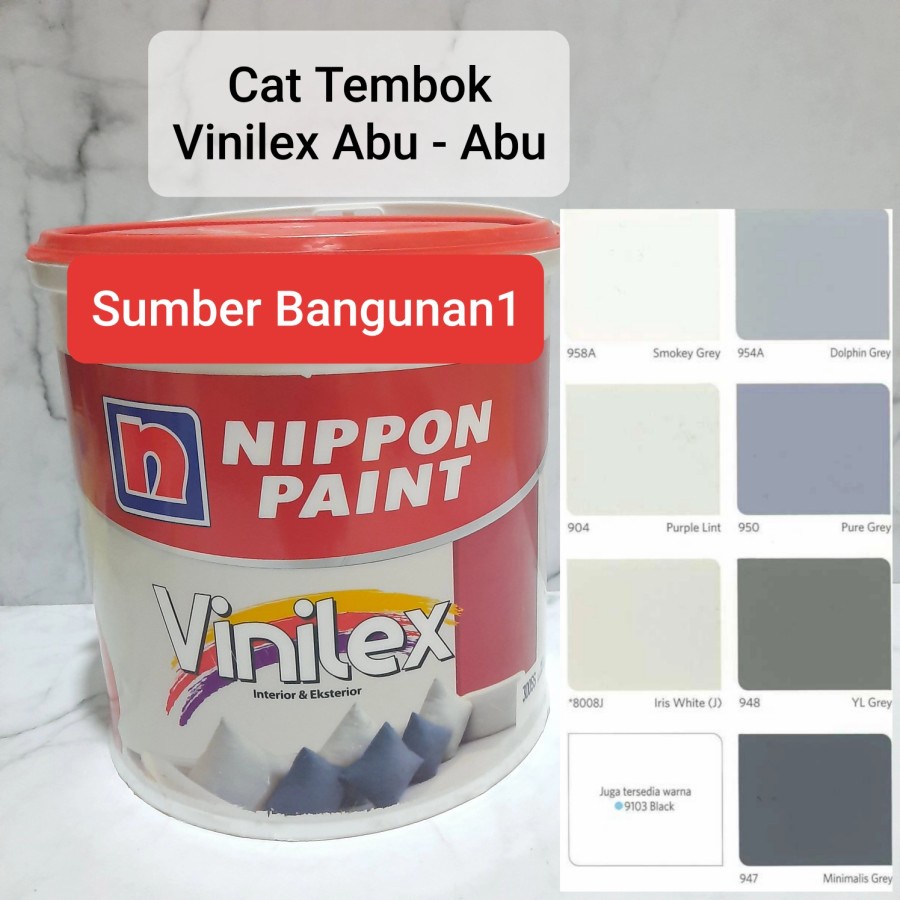 Jual Cat Tembok Vinilex bunga 5kg [Untuk Instant/Same day] nippon paint kembang interior abu ...
