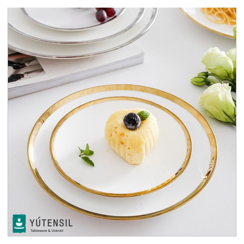 Jual Yutensil Piring Makan Putih List Gold / Dining Plate Dinner Putih ...