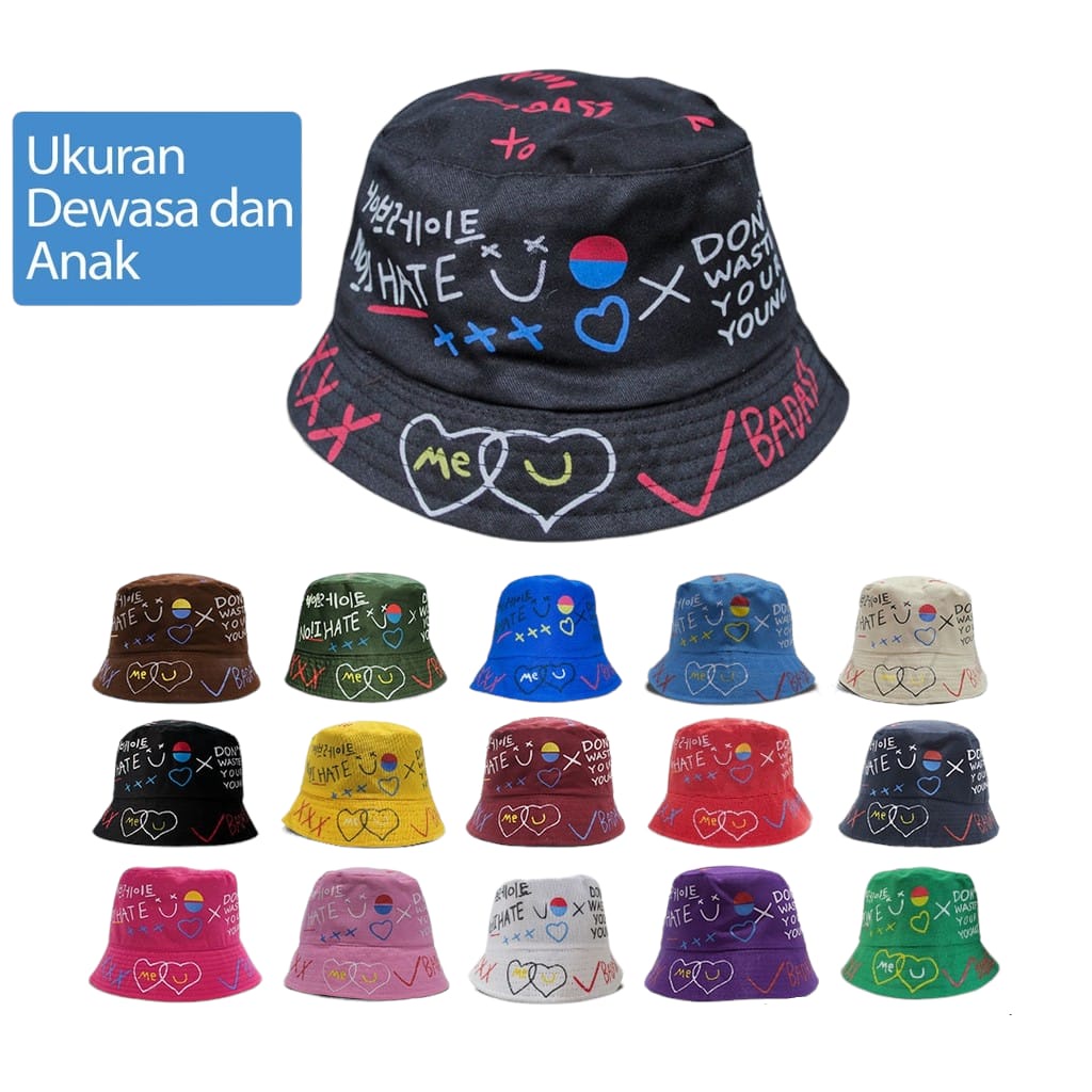 Jual TOPI BUCKET KOREA SABLON TOPI BUCKET MURAH topi bucket bolak balik ...