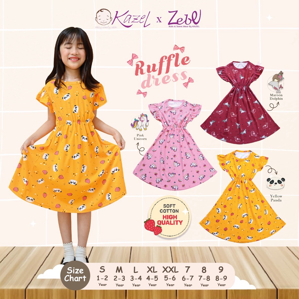 Jual KAZEL Zebe Ruffle Dress Motif (1 Pcs) 1-5 Tahun | Shopee Indonesia