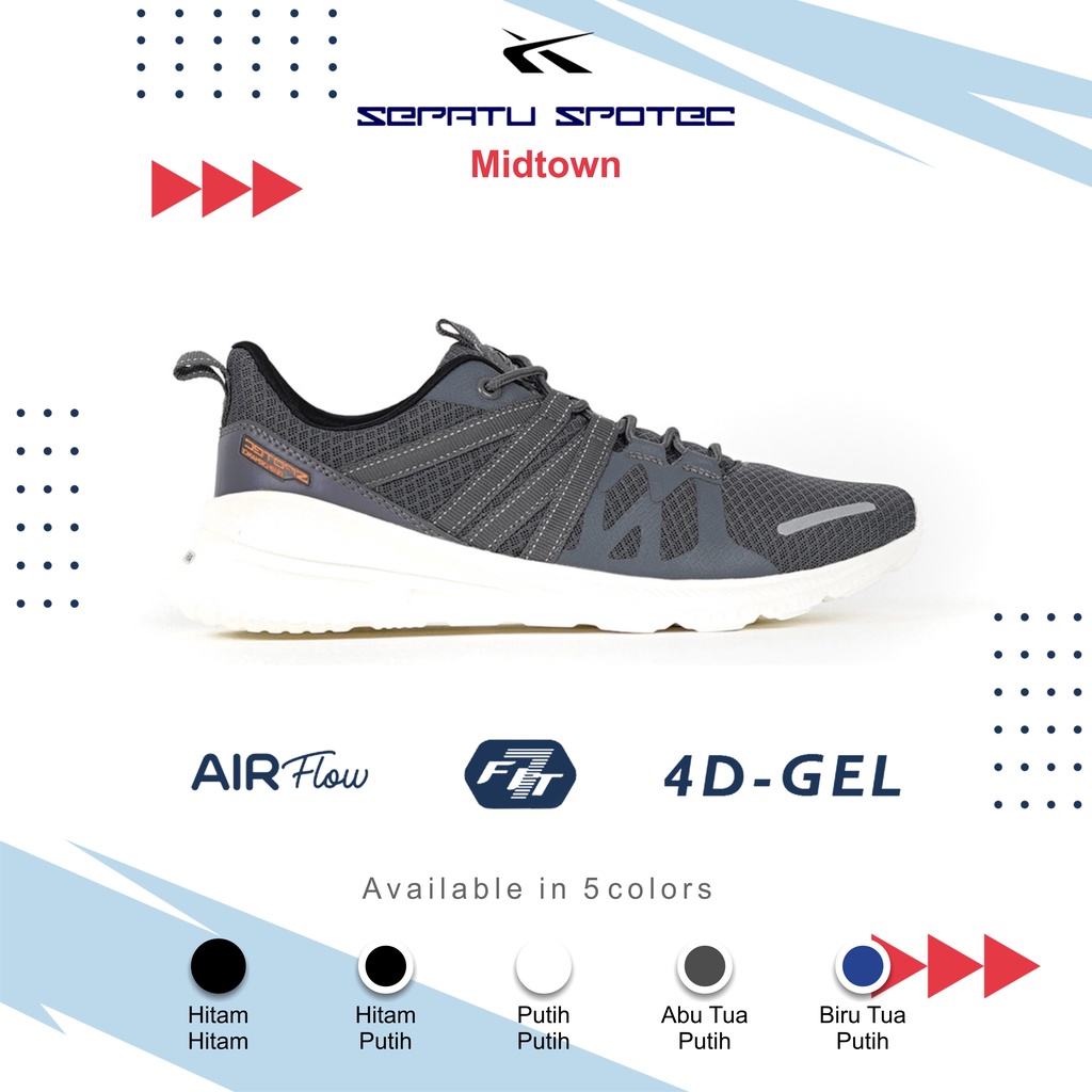 Jual SPOTEC Sepatu Running MIDTOWN Abu Tua - Putih | Shopee Indonesia