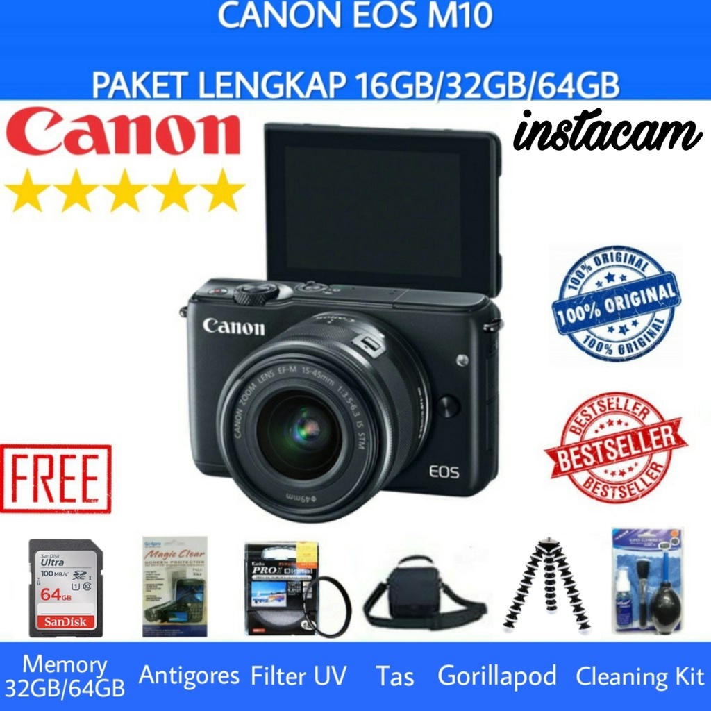 Jual CANON EOS M10 / CANON M10 KIT 15-45MM IS STM WIFI ORIGINAL - PAKET LENGKAP | Shopee Indonesia