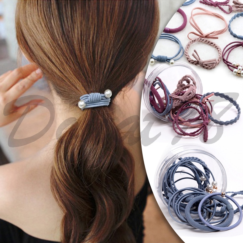 Jual 12 in 1 Ikat Rambut Wanita Karet Pearl Mutiara Pita Aksesoris ...
