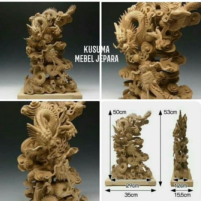 Jual Patung Relief Dekorasi Pertarungan Naga Kayu Jati Utuh (Tinggi ...