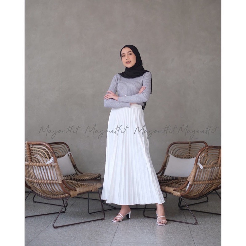 Jual FREXA SKIRT by MAYOUTFIT - Rok Plisket Premium/Putih | Shopee Indonesia