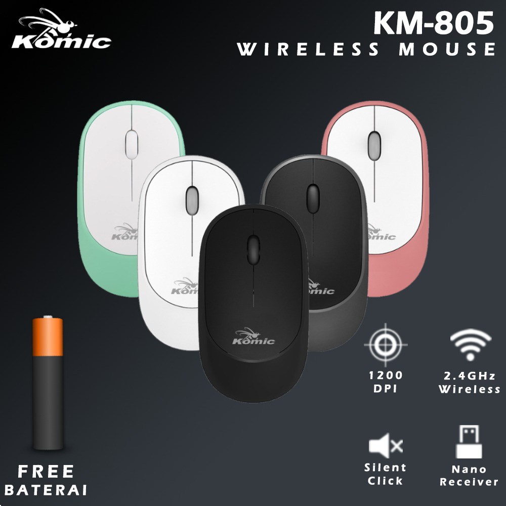 Jual Mouse Wireless Office Optical Silent Click/Klik KOMIC KM-805 Free ...