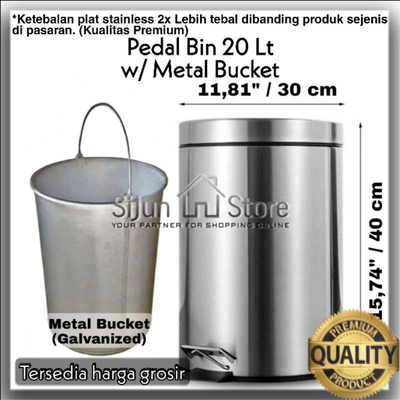 Jual Tempat Sampah Injak Pedal 20 Lt Stainless Steel Premium | Shopee Indonesia