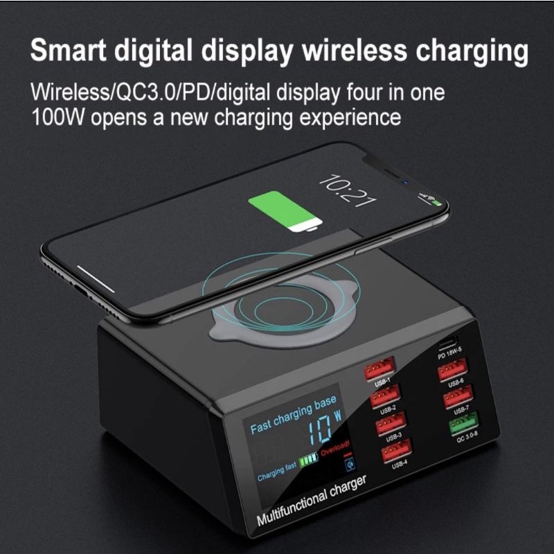 Jual 9 in 1 smart wireless charger digital display 100watt fast ...