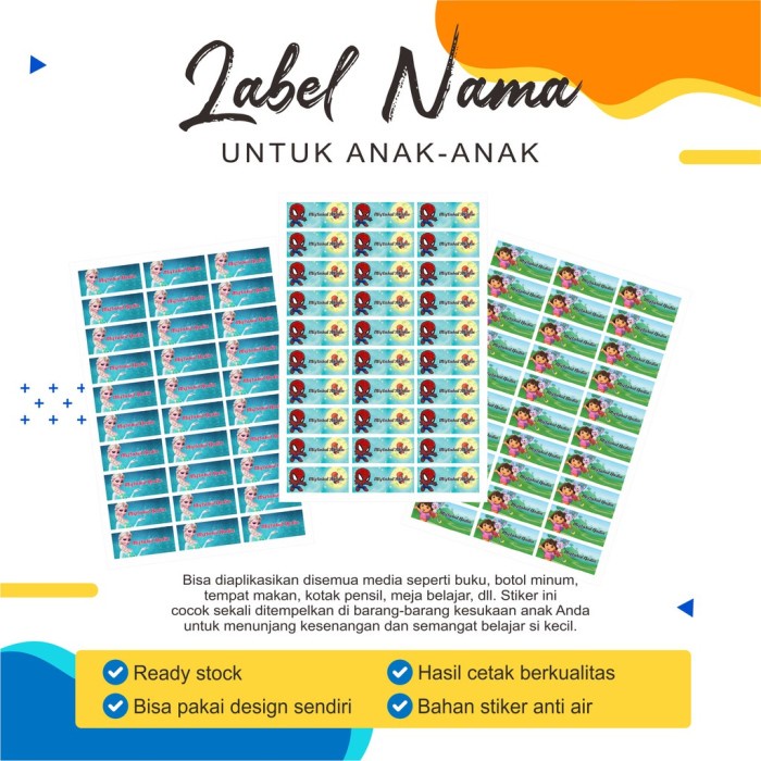 Jual Stiker Label Nama Anak Sticker Nama Custom Karakter Kartun Tinggal ...
