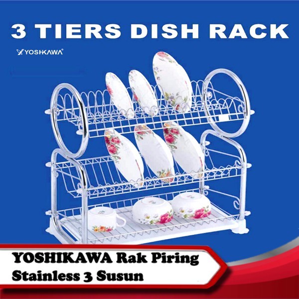 Jual YOSHIKAWA Rak Piring Stainless 3 Susun 3 Tiers Dish Rack DT-803 ...