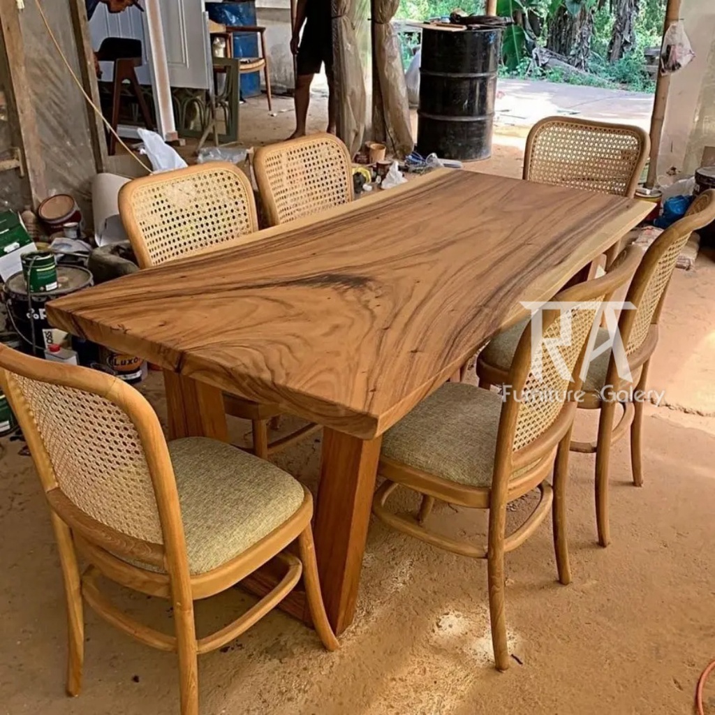 Jual MEJA MAKAN KAYU UTUH KURSI ROTAN KAYU JATI MINIMALIS | Shopee ...