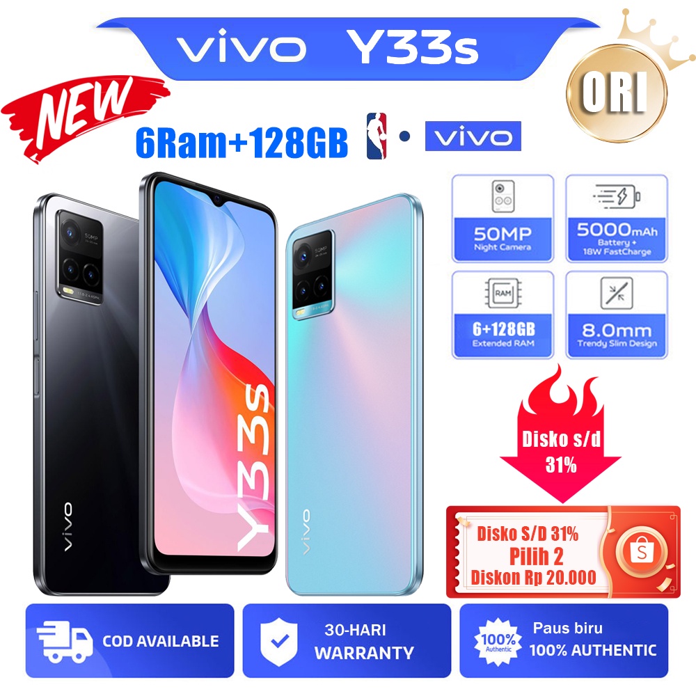 Jual vivo Y33s Ram 6/128GB 6.58inci layar lebar FULLSET SEGEL hp murah ...