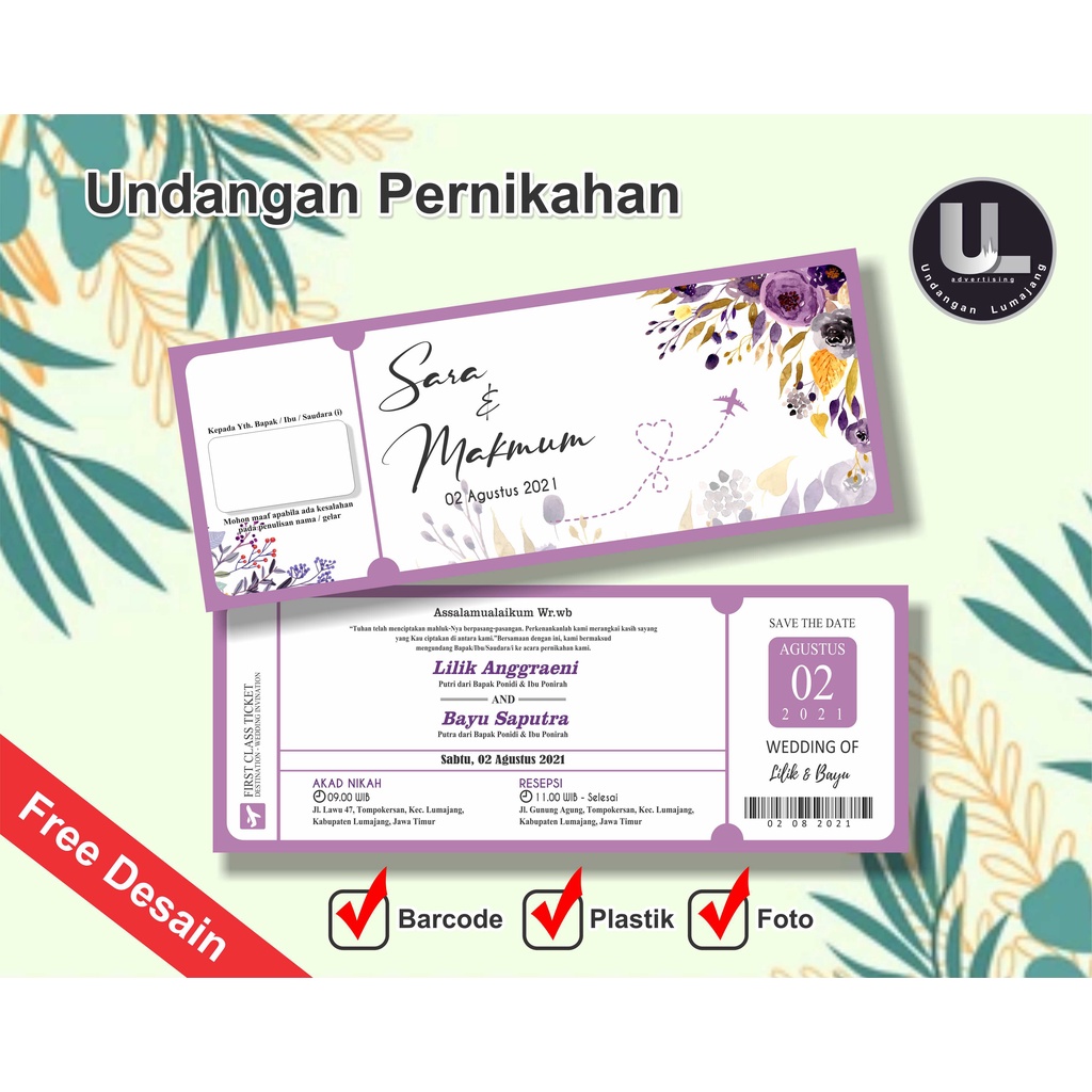 Jual undangan nikah tiket 1 lembar timbal balik L | Shopee Indonesia
