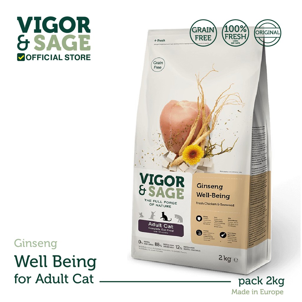 Jual Vigor & Sage Ginseng Wellbeing Adult Cat Food 2 Kg | Shopee Indonesia