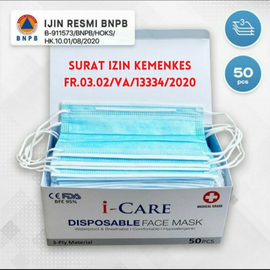 Jual Masker 3ply Earloop isi 50 Pcs Medis Grade i-Care Edition | Shopee ...