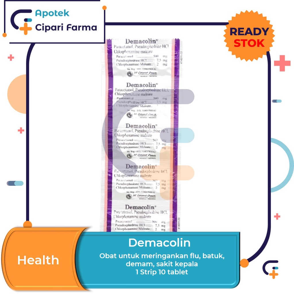 Jual Demacolin Tablet Obat Pereda Gejala Flu | Demam | Sakit Kepala 1 ...