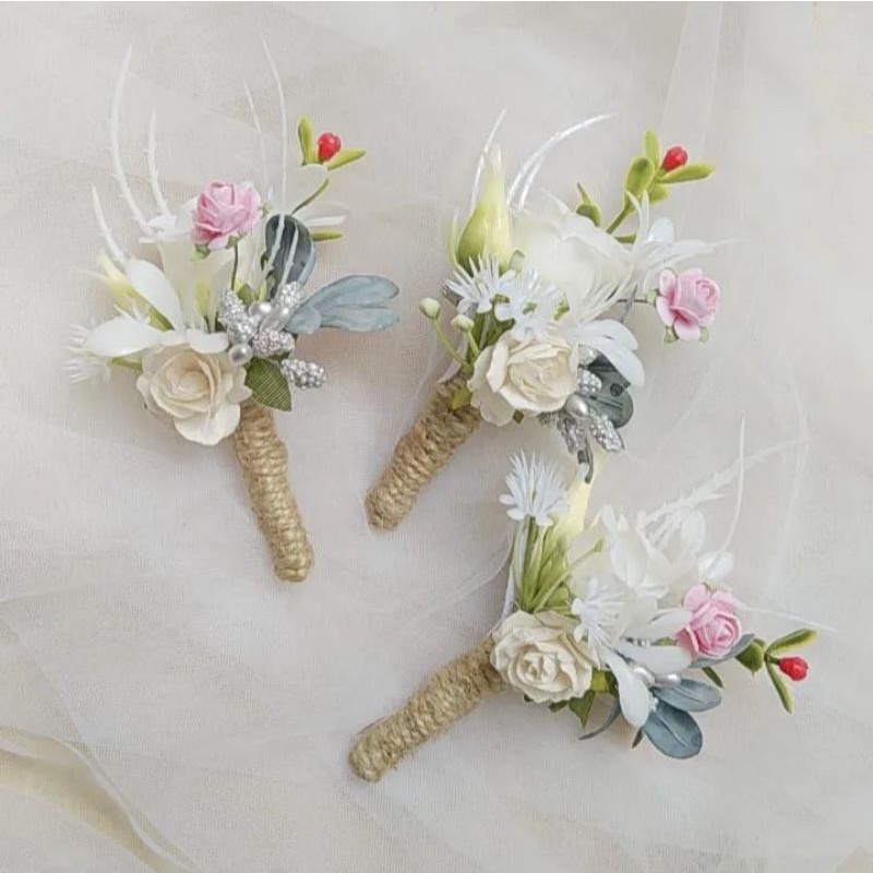 Jual boutonniere rose mawar white putih pink korsase corsage bunga dada ...
