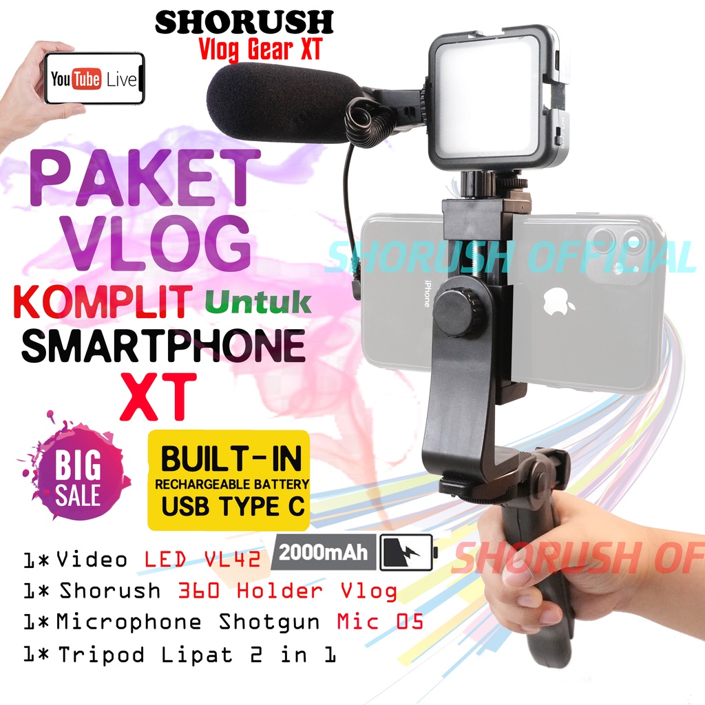 Jual Paket Vlog Shorush Komplit XT Vlogger Vlogging dan Microphone Mic ...