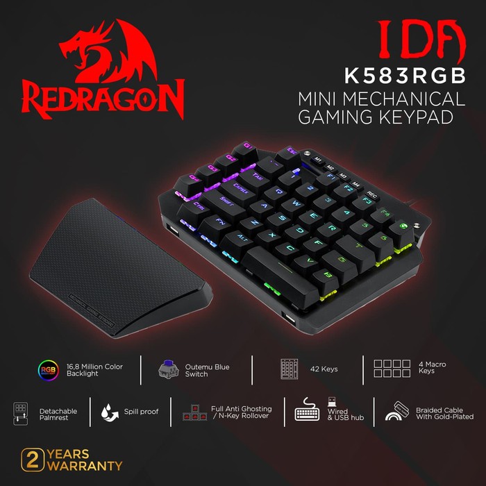 Jual Redragon K583RGB Mini Mechanical Gaming Keypad & USB Hub RGB IDA ...
