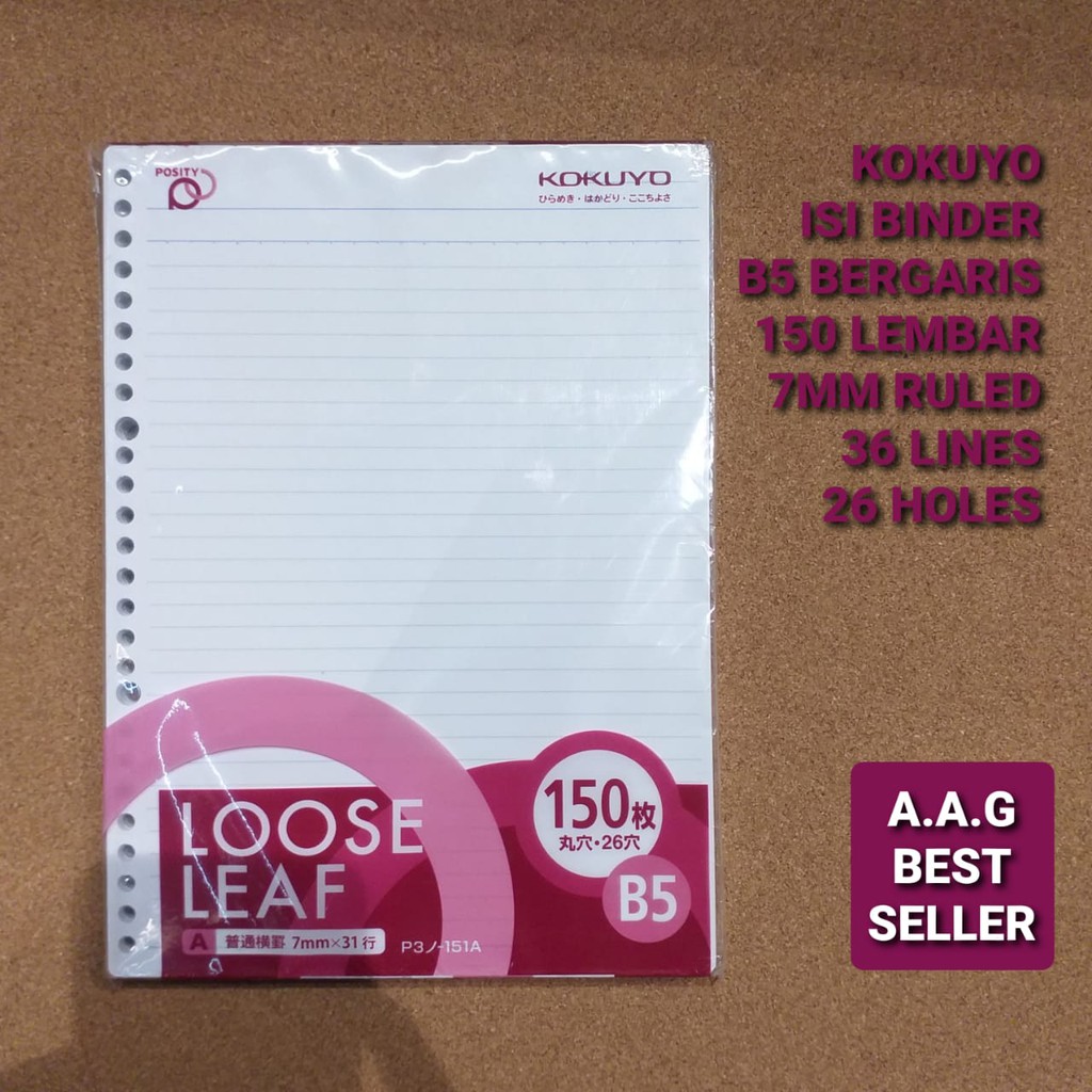Jual KOKUYO ISI BINDER B5 BERGARIS 150 LEMBAR 7MM RULED 36 LINES 26 HOLES | Shopee Indonesia