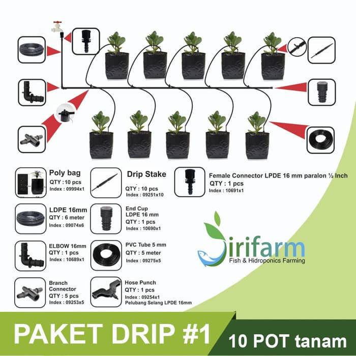 Jual Jirifarm (11903) Paket No.1 Sistem Drip Irigasi 10 Pot tanam ...