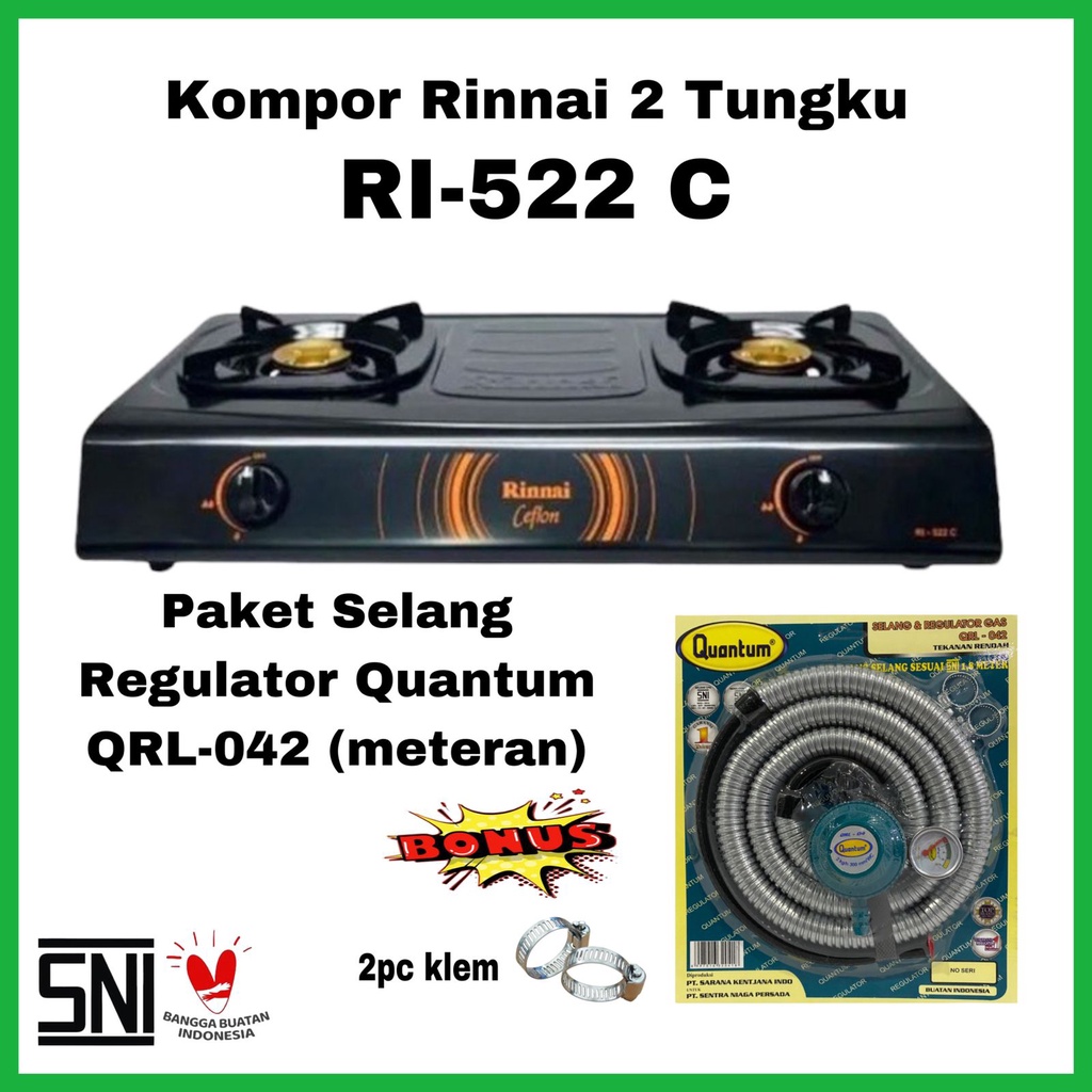 Jual Paket Kompor Gas Rinnai 2 Tungku RI 522C Bonus Selang Regulator ...