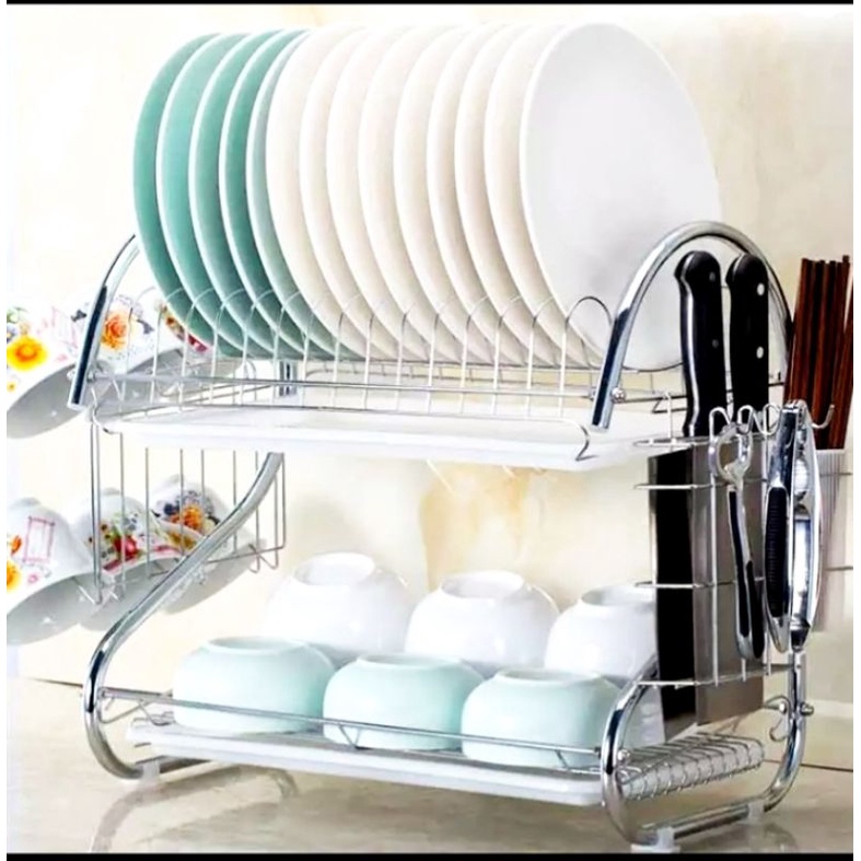 Jual Rak piring 2 tingkat stainless 2 susun tertutup anti karat jumbo ...