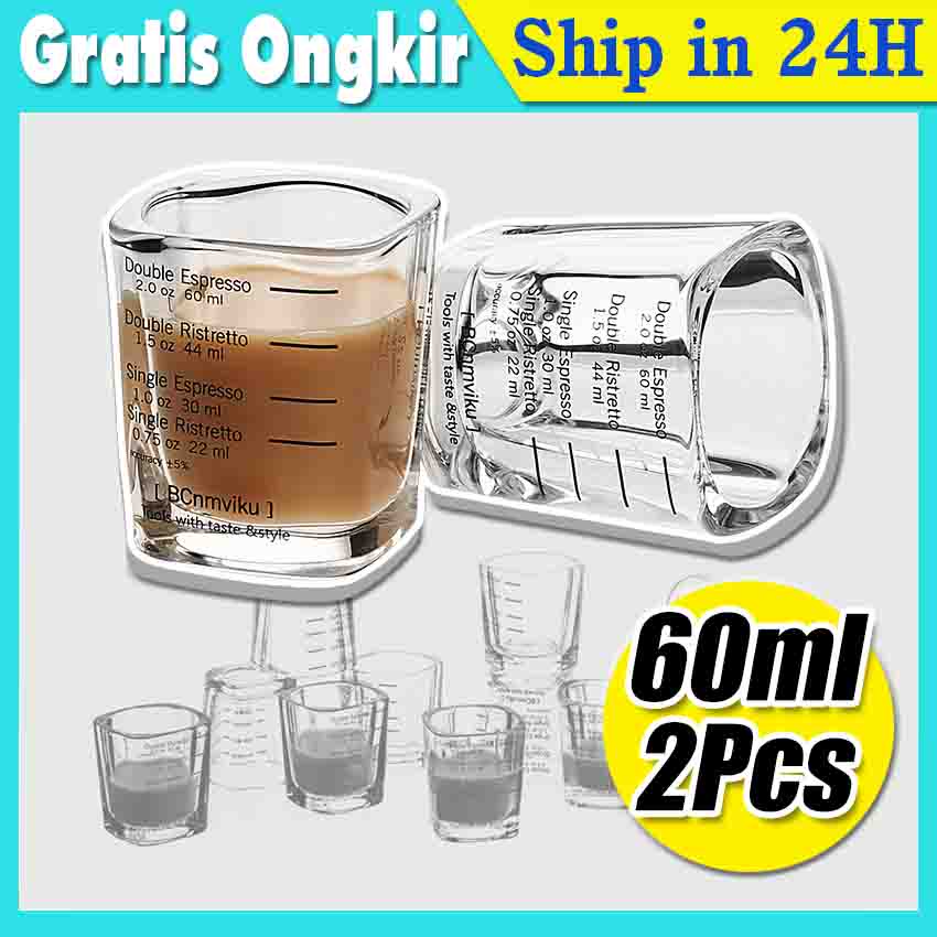 Jual 2Pcs/Set Square Espresso Shot Glass/ Coffee Glass 2oz / Gelas ...
