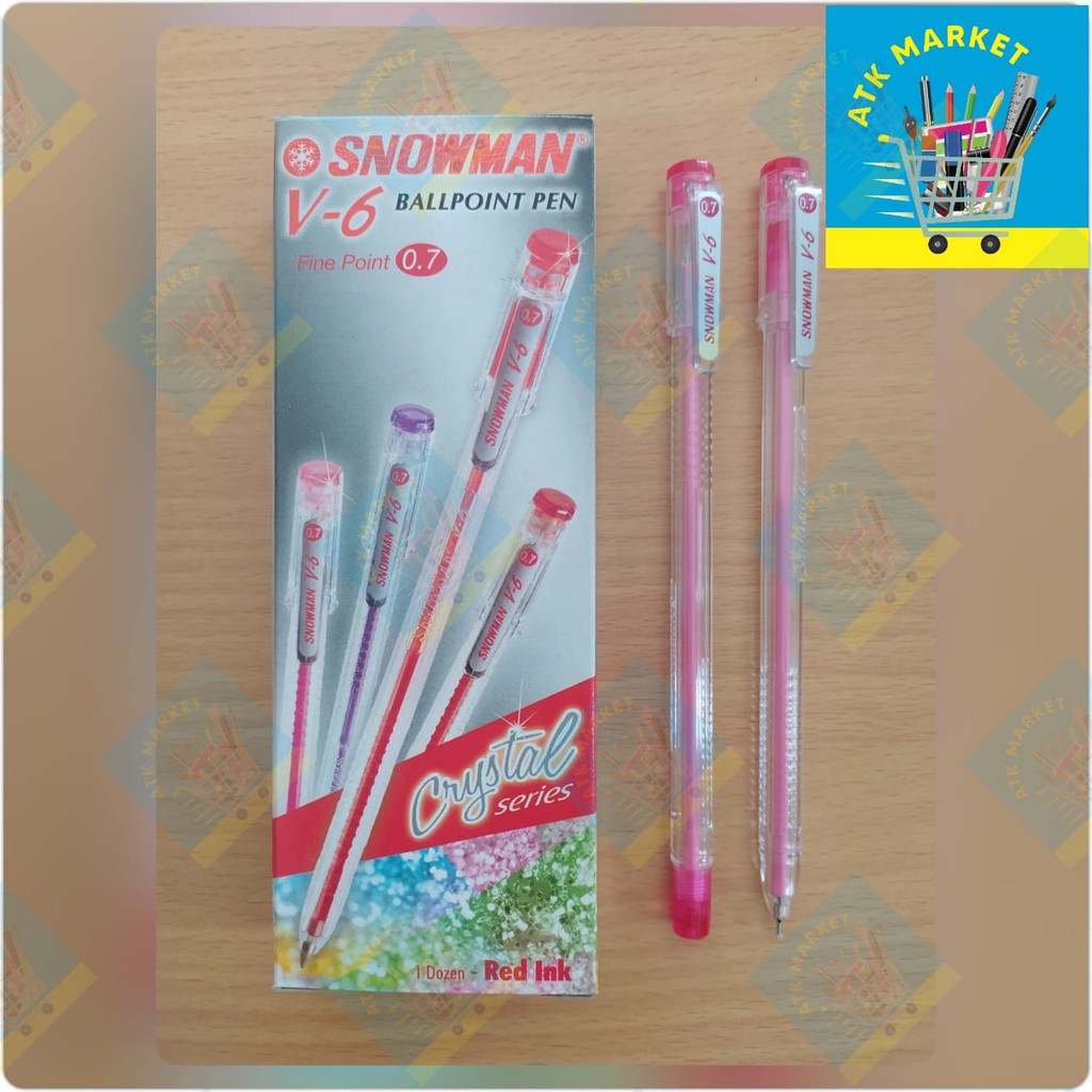 Jual Bolpen / Pulpen / Ballpoint Pen Snowman V-6 Merah 0.7mm | Shopee ...