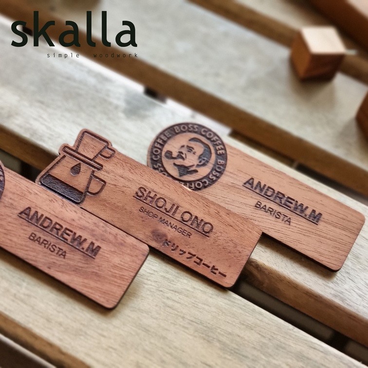 Jual name tag kayu contour badge papan nama dada wood wooden nametag ...