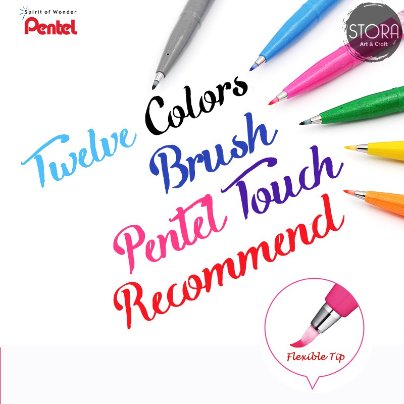 Jual Pentel Touch Brush Sign Pen Colouring Kuas Spidol Lettering set 12 ...