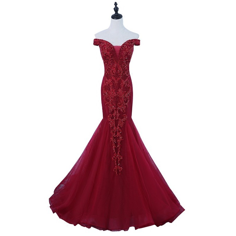 Jual Gaun Pesta 2102001 Merah Maroon Sabrina Mermaid Party Dress Gown ...