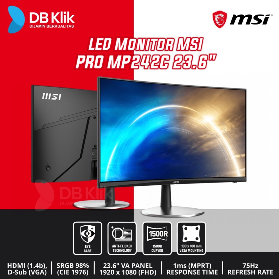 Jual LED Monitor MSI PRO MP242C 23.6" Curved 75Hz FHD HDMI D-Sub ...