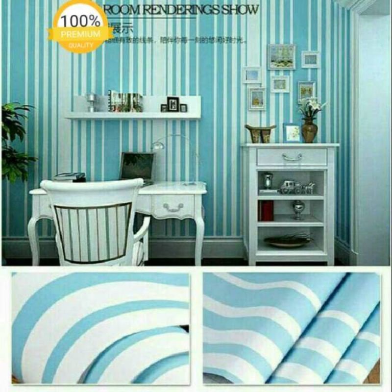 Jual Wallpaper Dinding Sticker Dinding Garis Biru Putih Minimalis ...