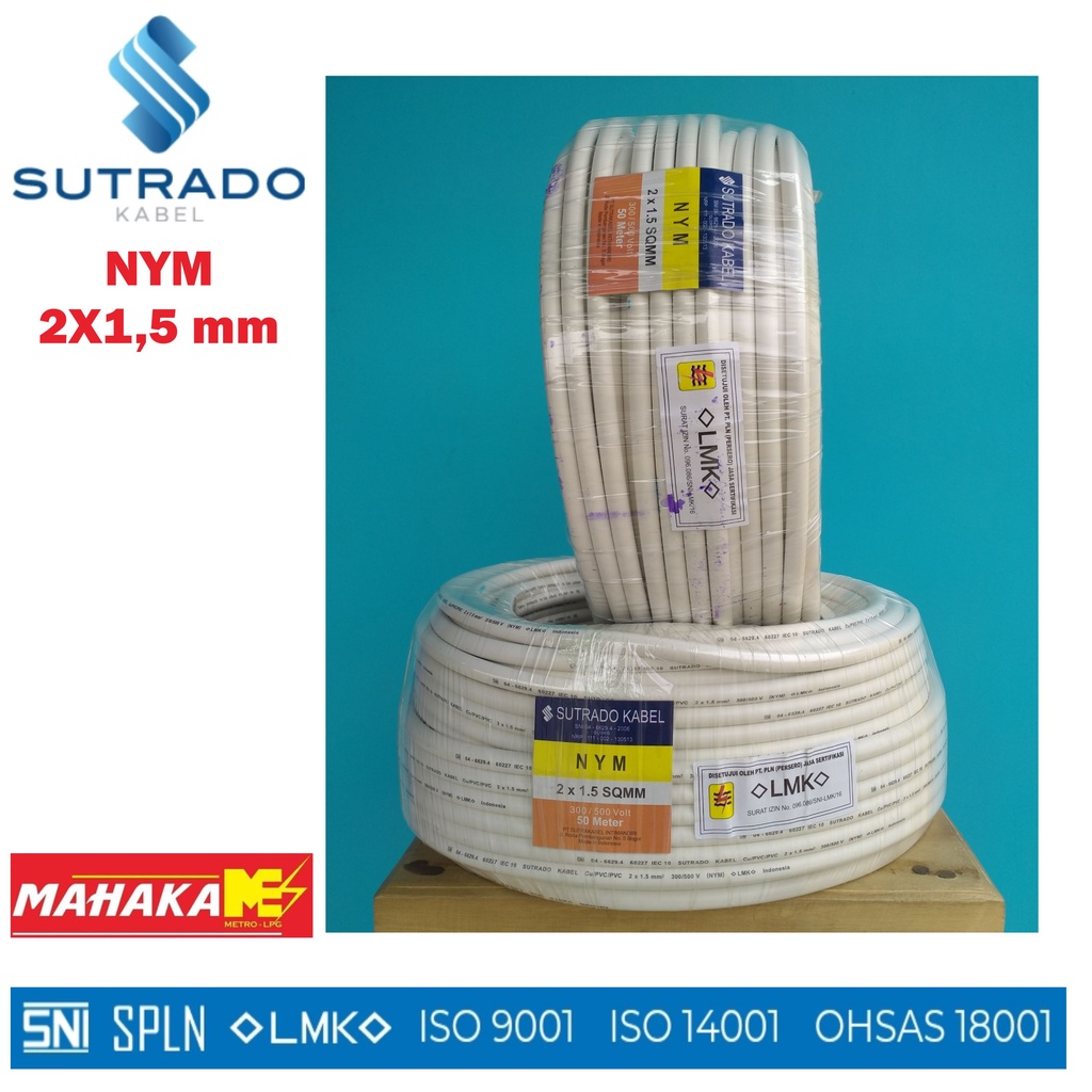 Jual Kabel NYM 2x1,5 mm Standar PLN SNI LMK Sutrado Kabel Per-Meter ...