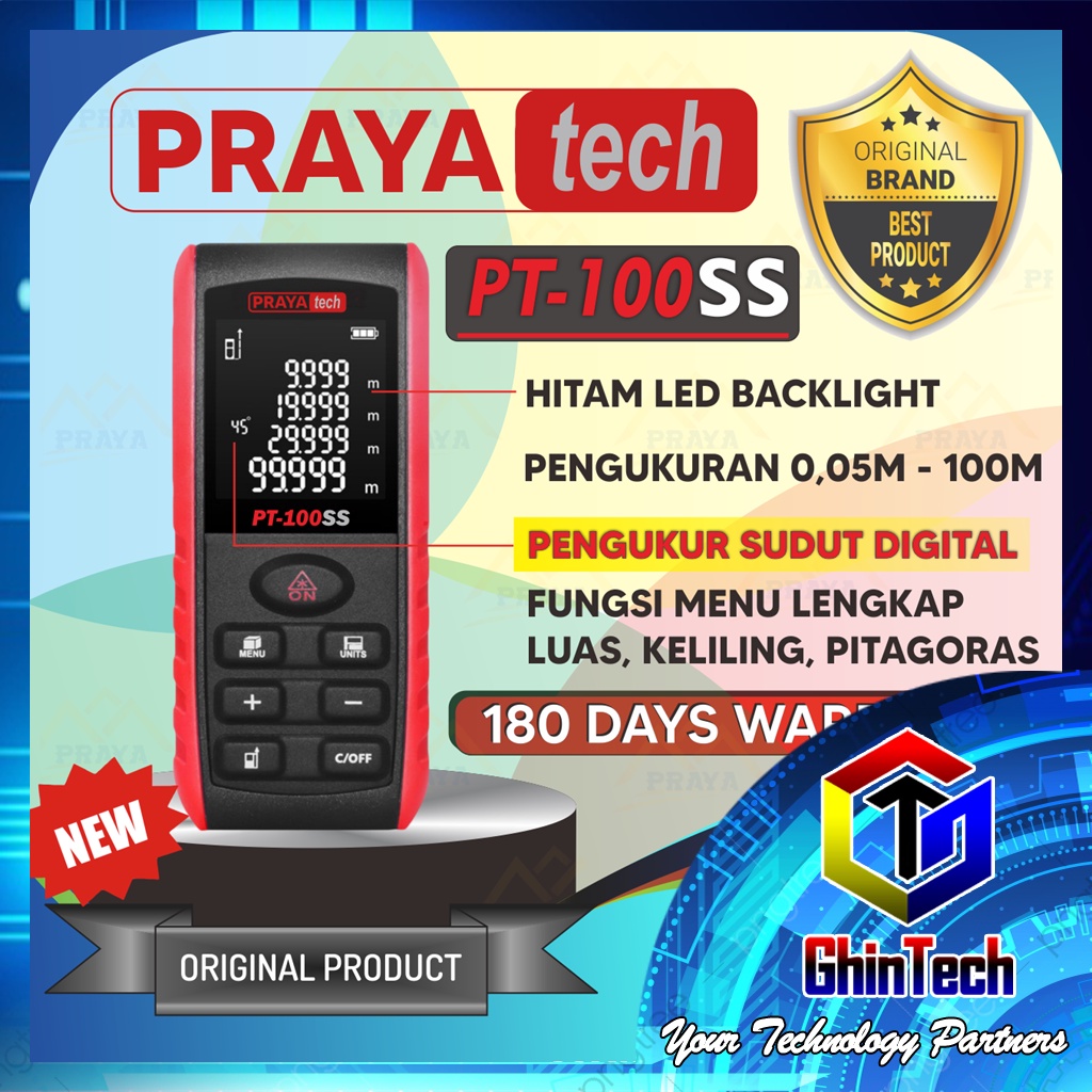 Jual Meteran Laser Digital /Laser Distance Meter / Alat Ukur Jarak Digital 100M + Sudut PT-100SS ...