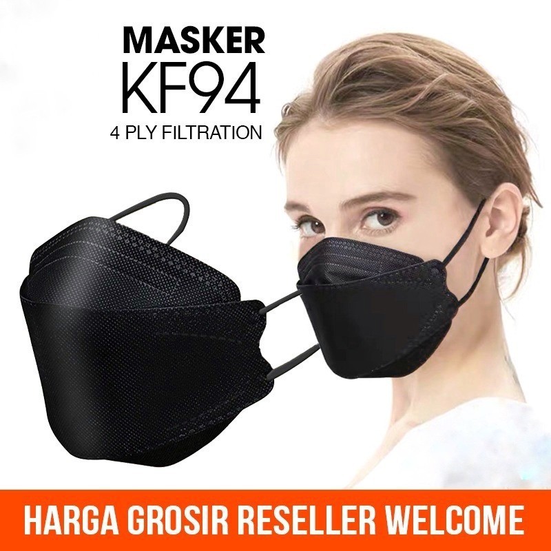 Jual Masker KF94 Black - Masker korea 4Ply Earloop Hitam KF 94 | Shopee Indonesia