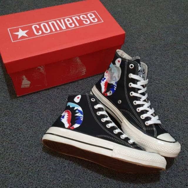 Jual OBRAL SEPATU SNEAKERS 70S HIGH X BAPE BLACK WHITE SOL GLOSSY 38-43 ...