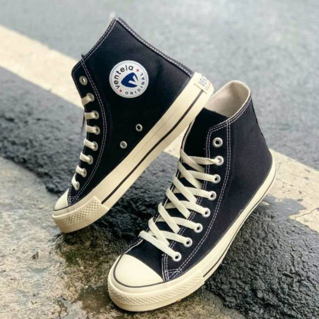 Jual Sepatu Ventela 70s Ethnic Black Natural High White High Low Original Vantela Ventella ...